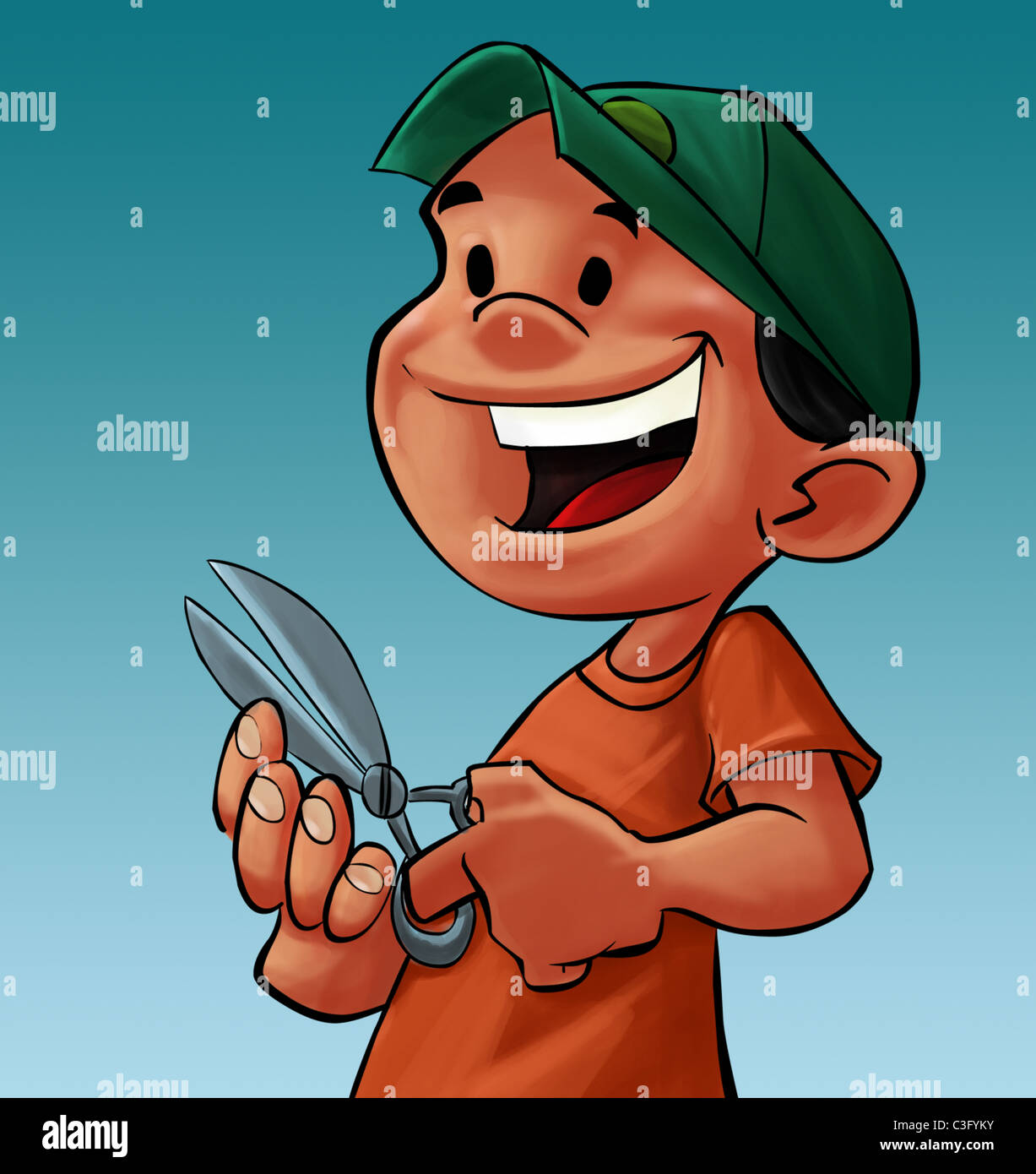 Boy With A Scissor Cutting His Nail Stock Photo Alamy