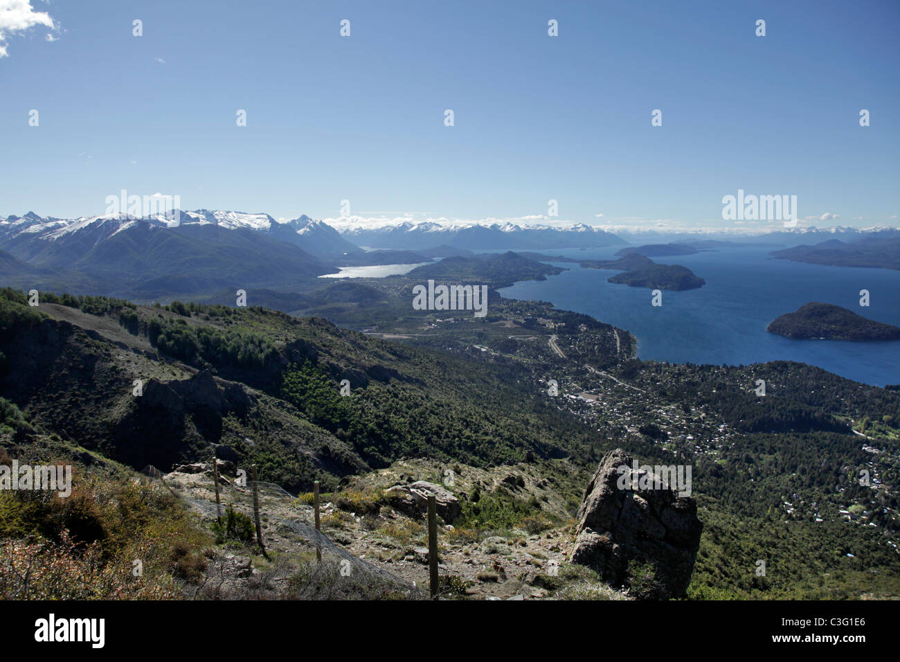 View of San Carols de Bariloche and Lake Nahuel Huapi, from Cerro Otto ...