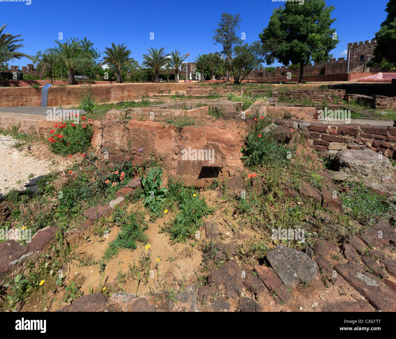 Silves Castle, Algarve, Portugal. Excavations in the partially restored ...
