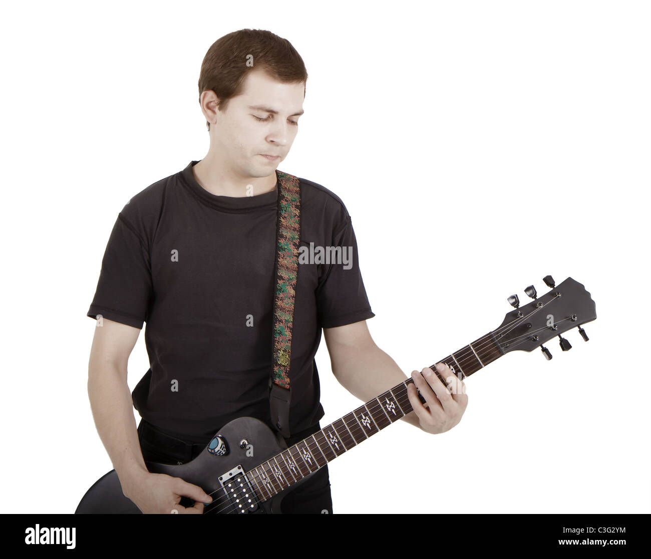 guitarist on a white background with a guitar Stock Photo - Alamy