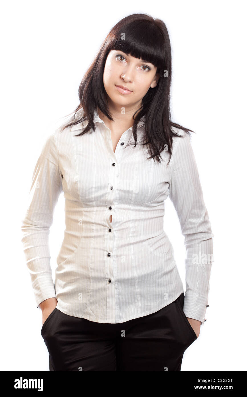 The beautiful girl in studio against a white background Stock Photo - Alamy