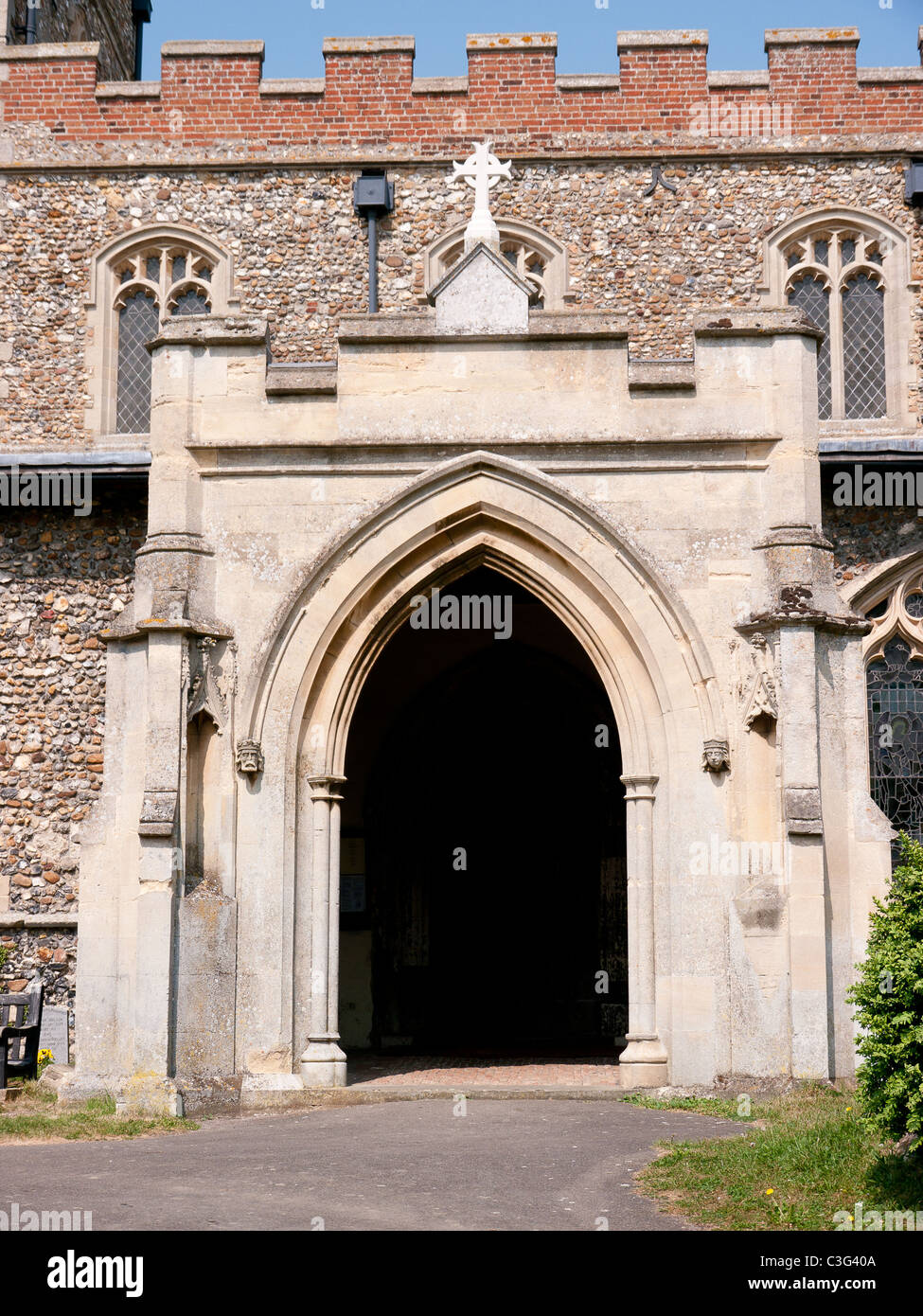 Arched entrance to St John the Baptist Church, Finchingfield, Essex, UK ...