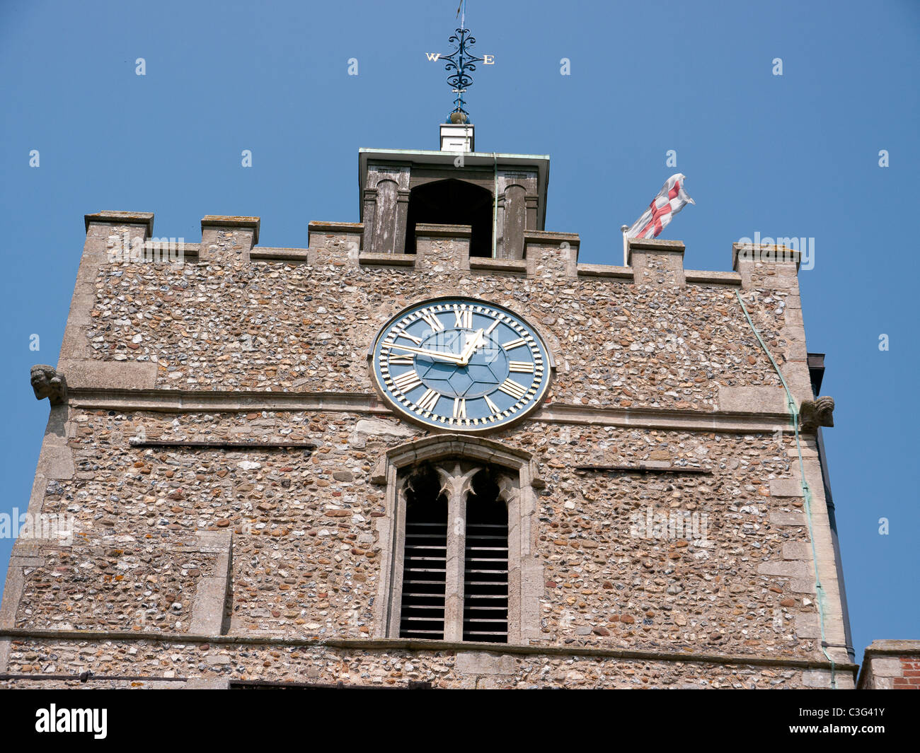 Clock tower of St John the Baptist Church, Finchingfield, Essex, UK ...