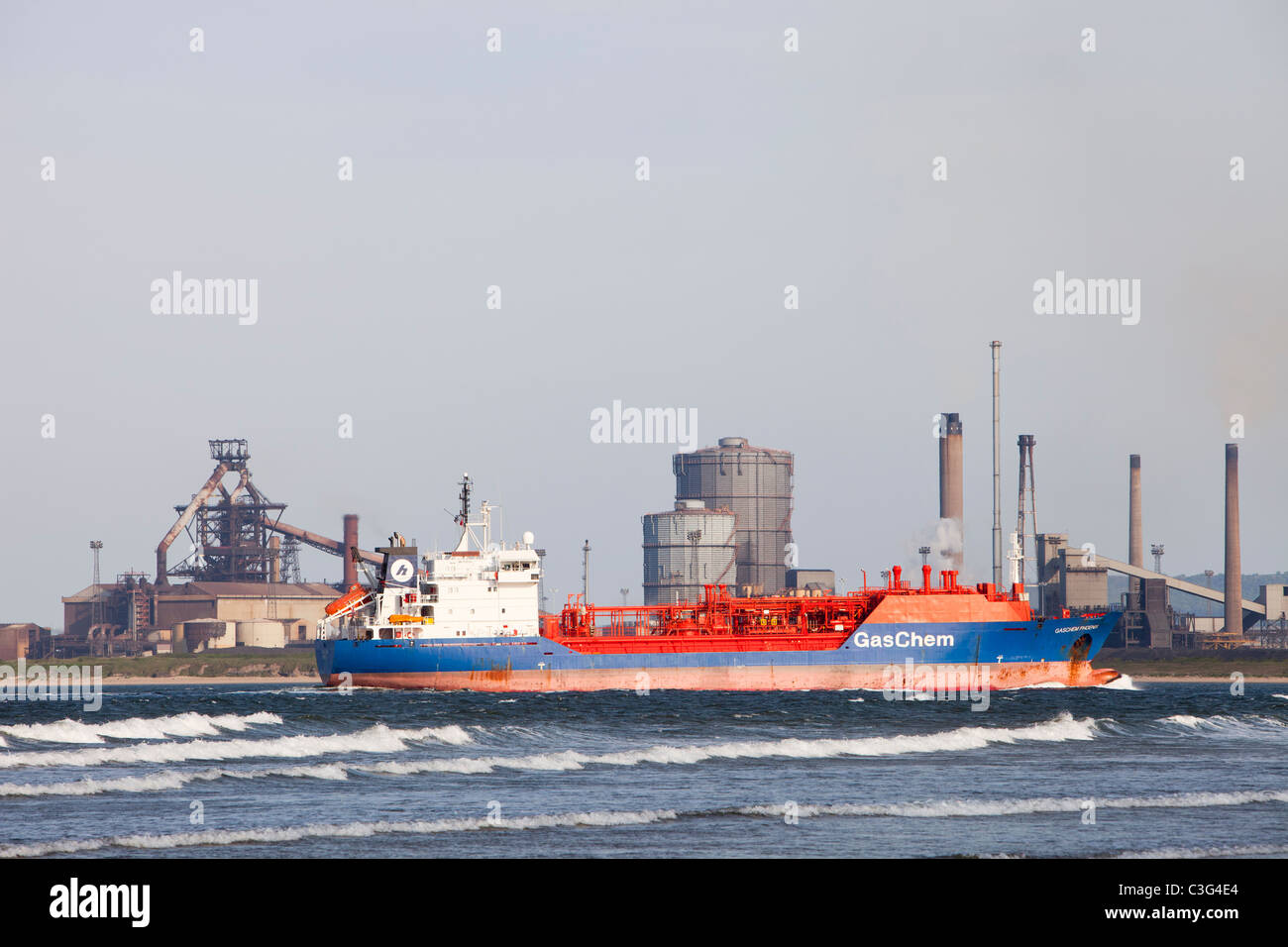 A Gaschem ship full of LPG sails into Teesmouth harbour past the Redcar ...