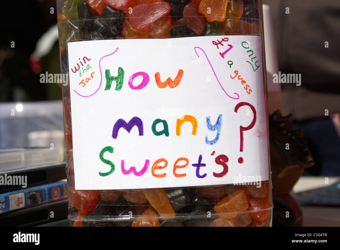 Jar Of Sweets Used As Guess The Number Of Sweets Raffle Game Stock