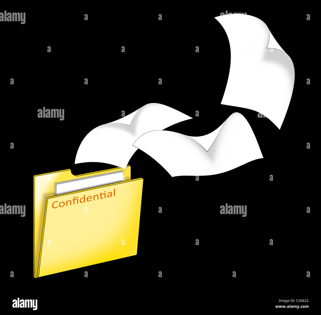 Files Flying from inside a folder Stock Photo - Alamy