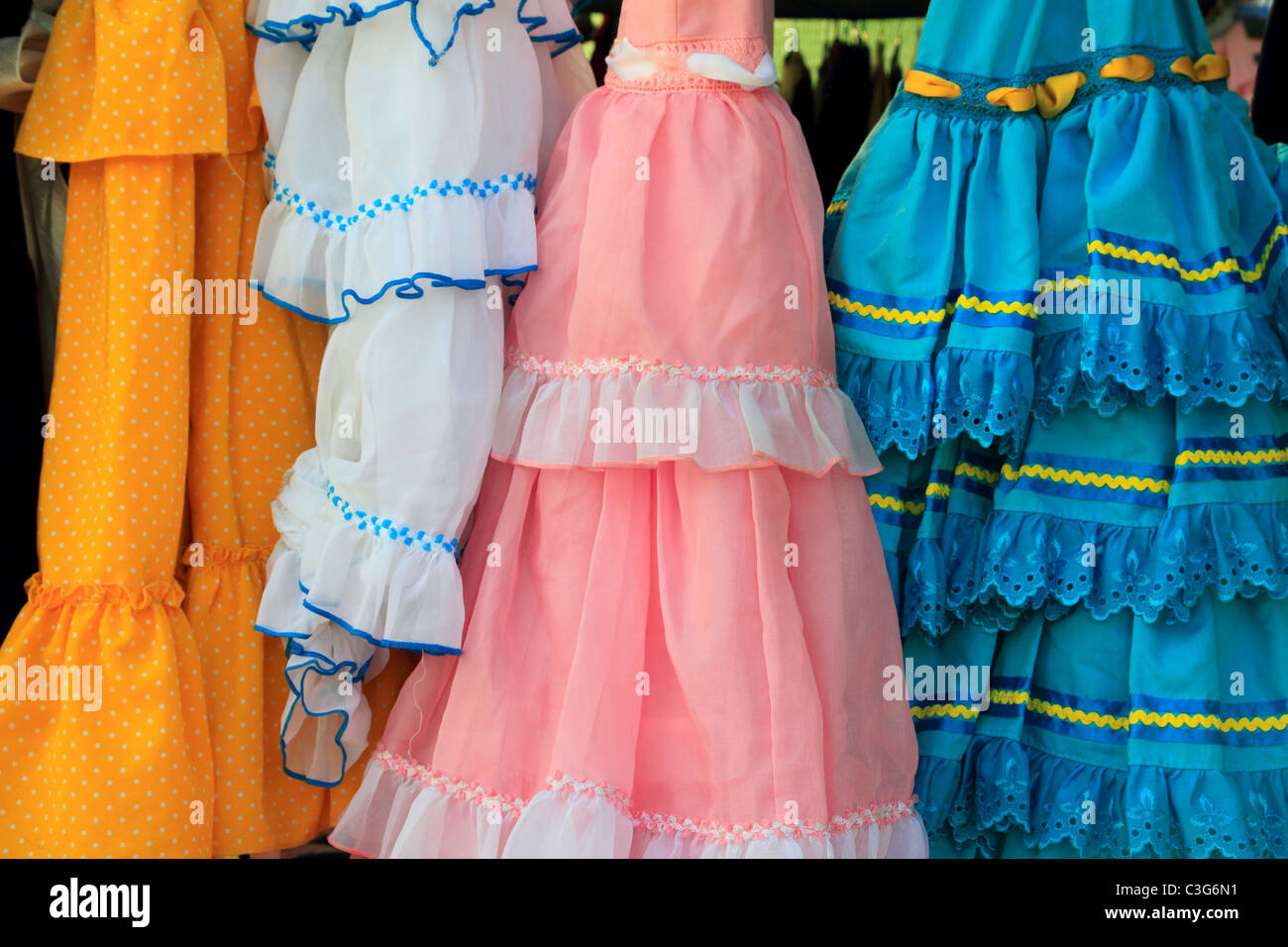 costumes gypsy ruffle dress colorful andalusian Spain Stock Photo - Alamy