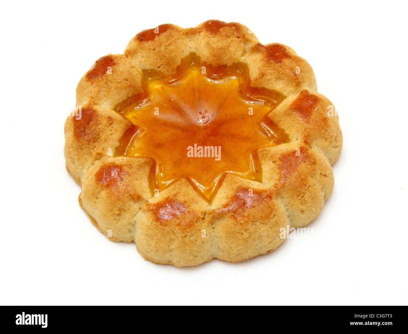 Cookies of yellow color with a stuffing from multi-colored jelly in the ...