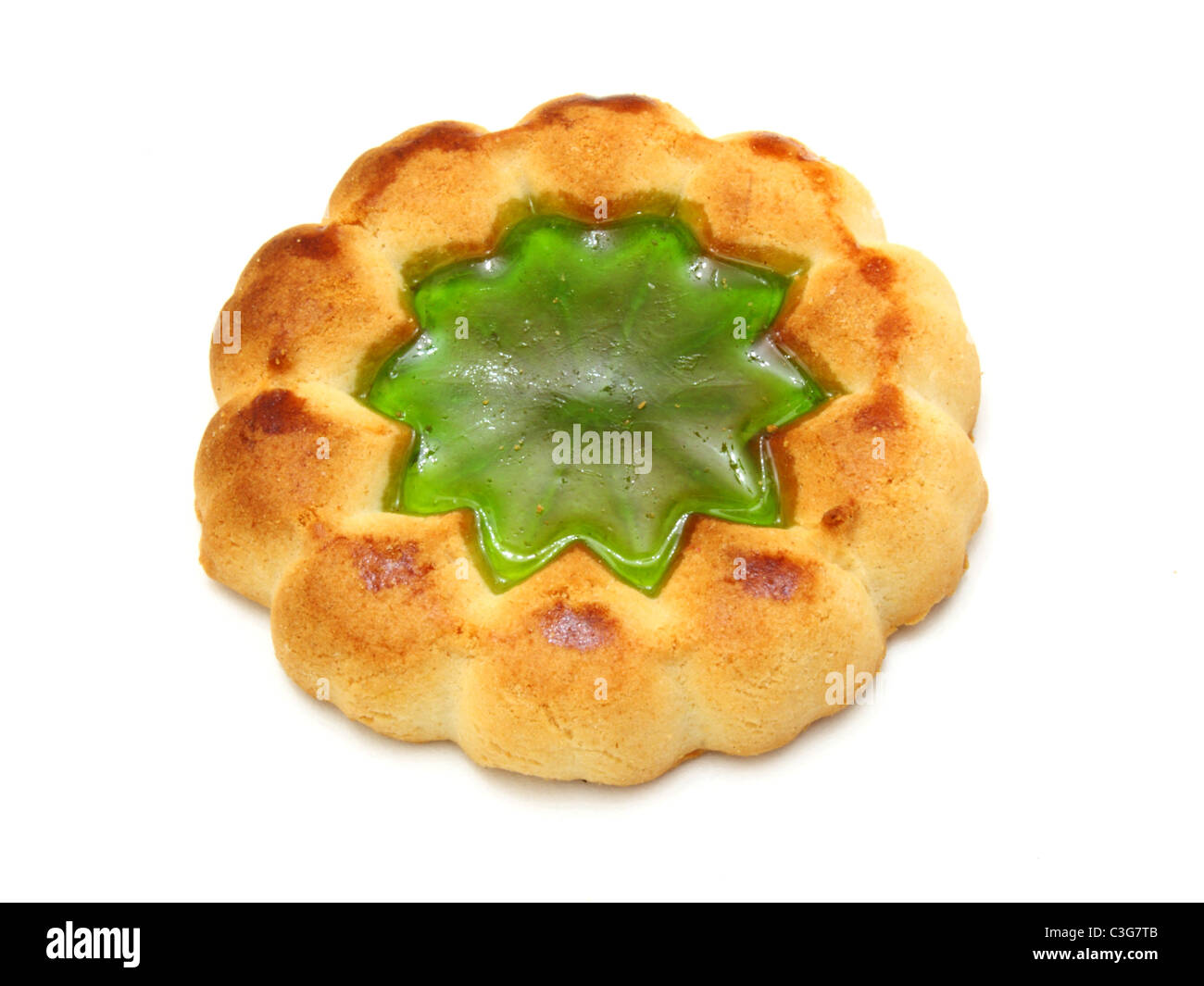 Cookies of yellow color with a stuffing from multi-colored jelly in the ...