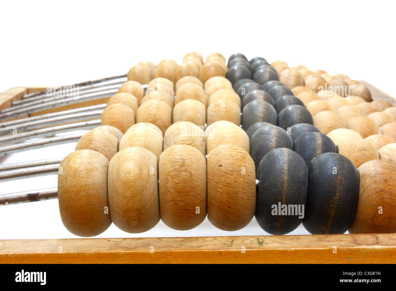 Accounting abacus for financial calculations lies on a white background ...