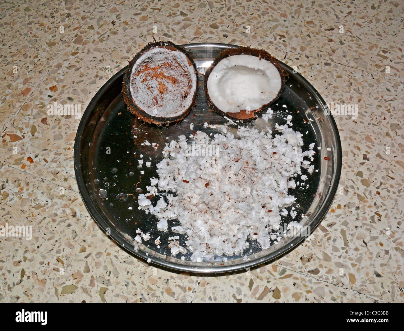 Crushed coconut, Cocos nucifera, used in cooking Stock Photo - Alamy