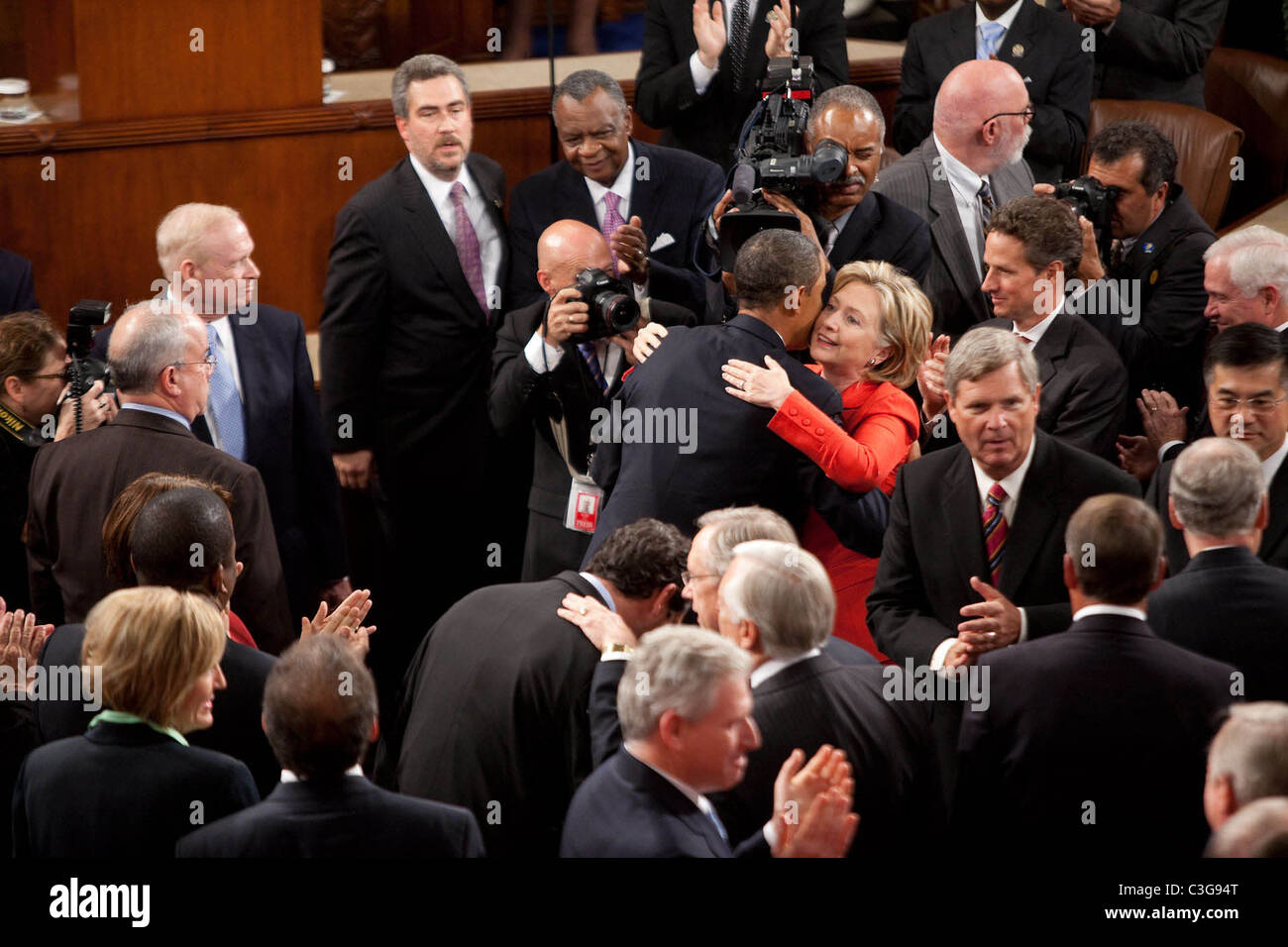 US President Barack Obama hugs Secretary of State Hillary Rodham ...