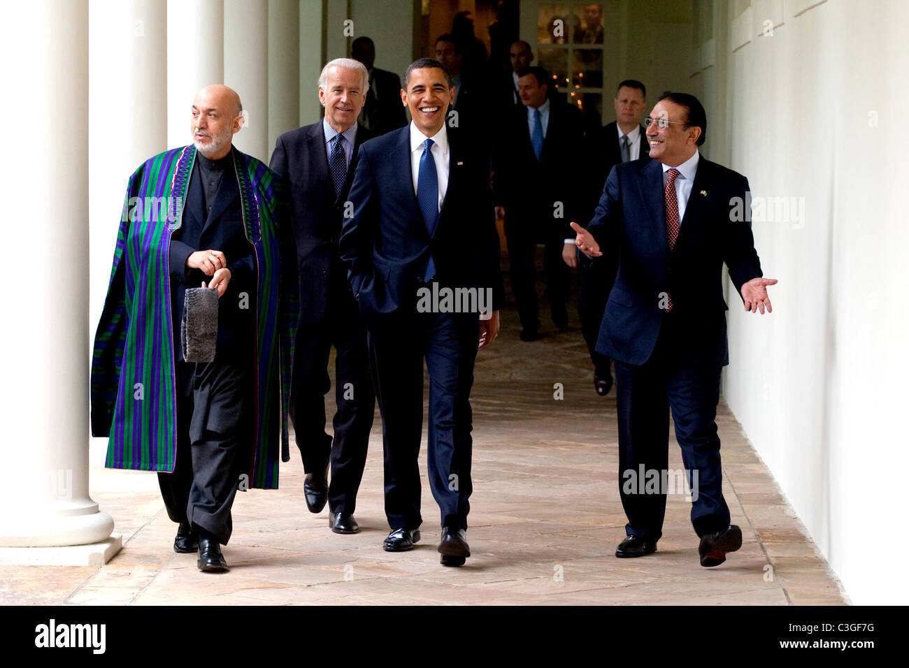 President Barack Obama (center) with Afghan President Karzai and ...