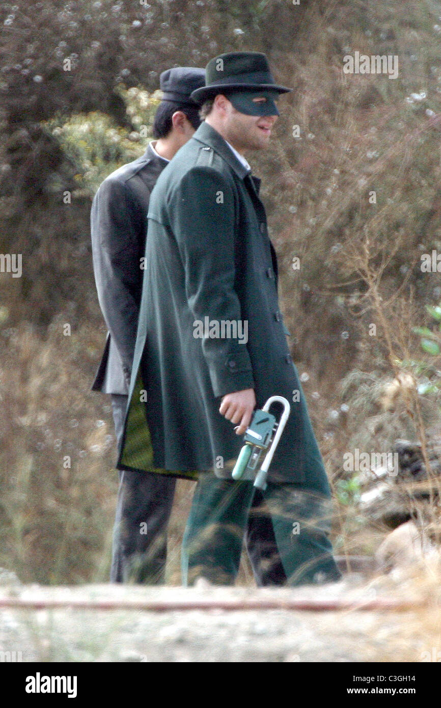 Seth Rogen on the set of his upcoming film 'The Green Hornet' Los ...