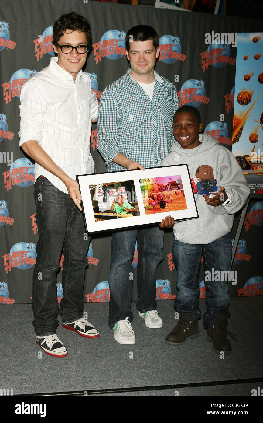 Phil Lord, Chris Miller and Bobb'e J. Thompson promote 'Cloudy with a ...