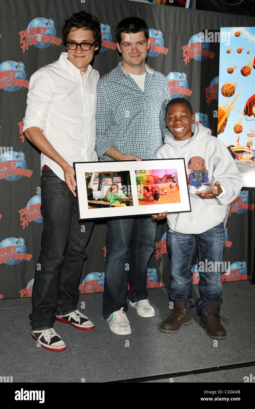 Phil Lord, Chris Miller and Bobb'e J. Thompson promote 'Cloudy with a ...