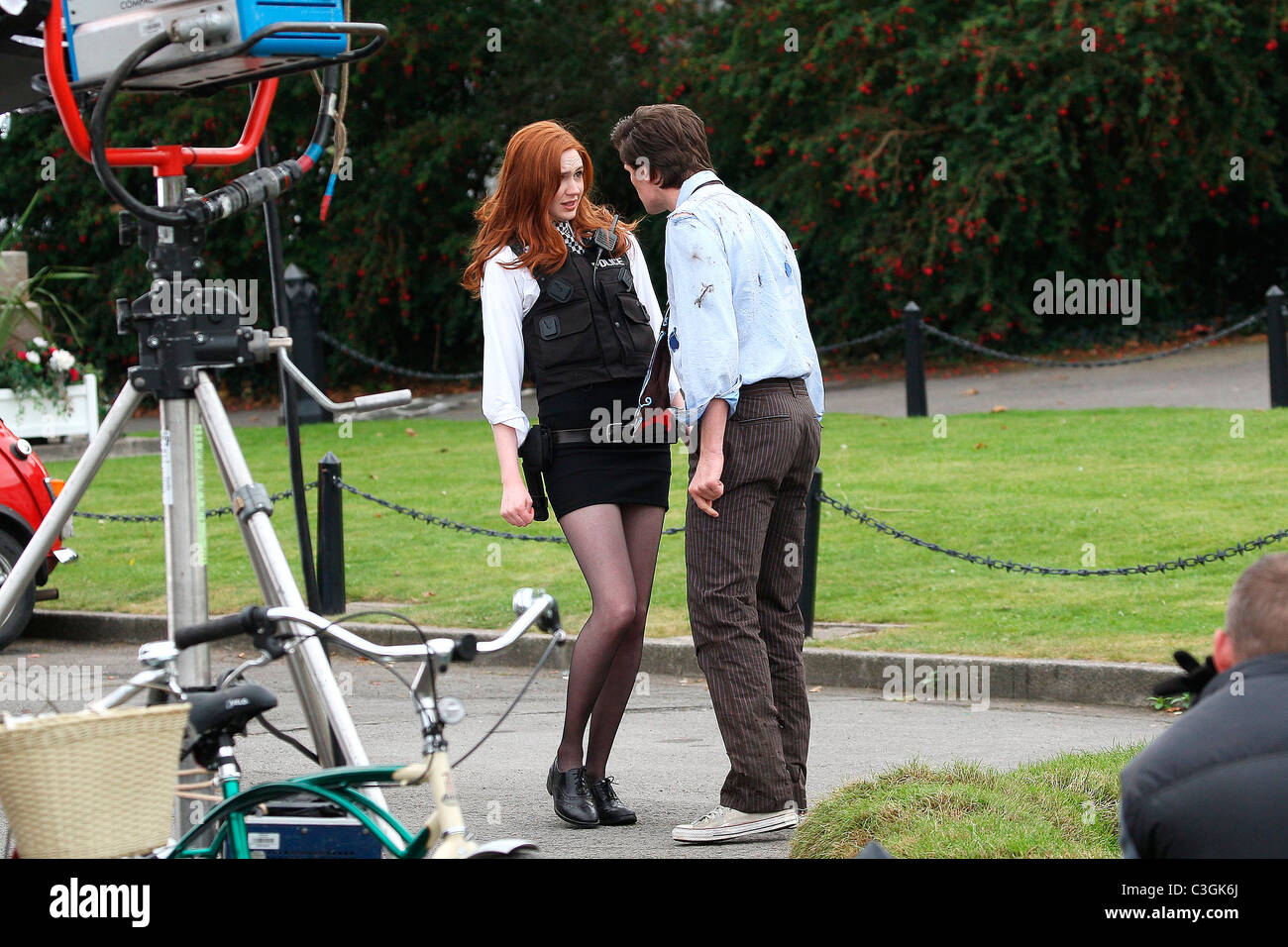 Matt Smith and Karen Gillen filming an episode of the BBC sci-fi drama ...