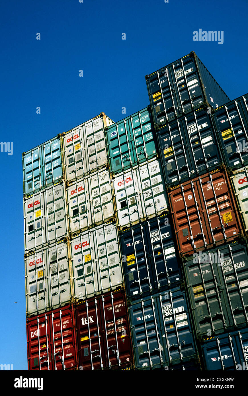Stack of shipping containers in the port of Hamburg Stock Photo - Alamy