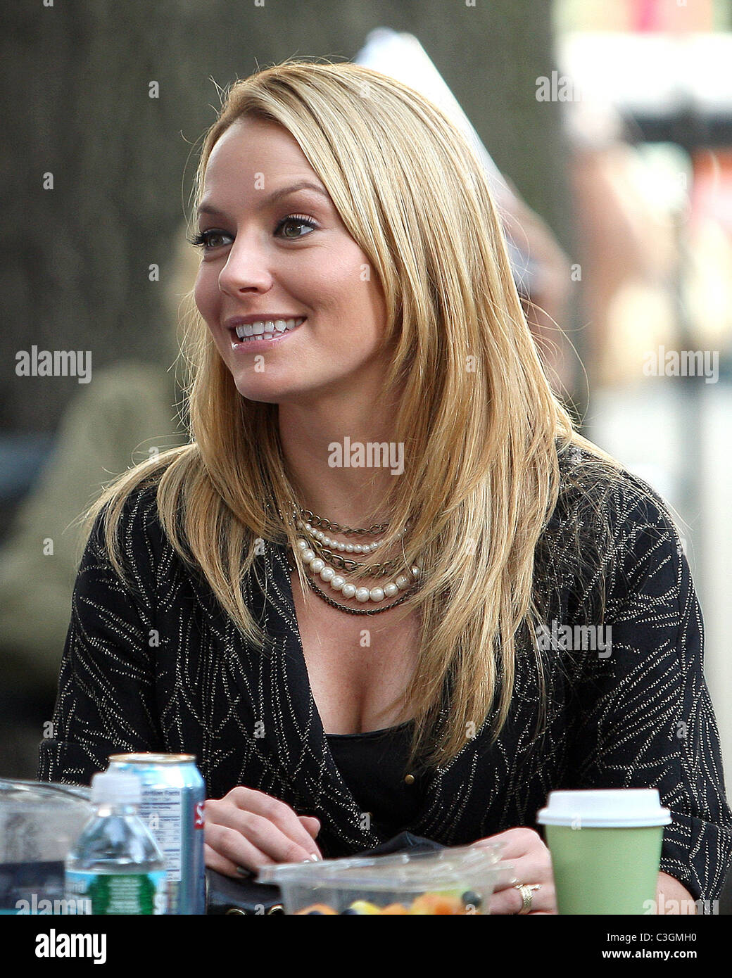 Becki Newton gets her make-up touched up on the set of 'Ugly Betty' New ...