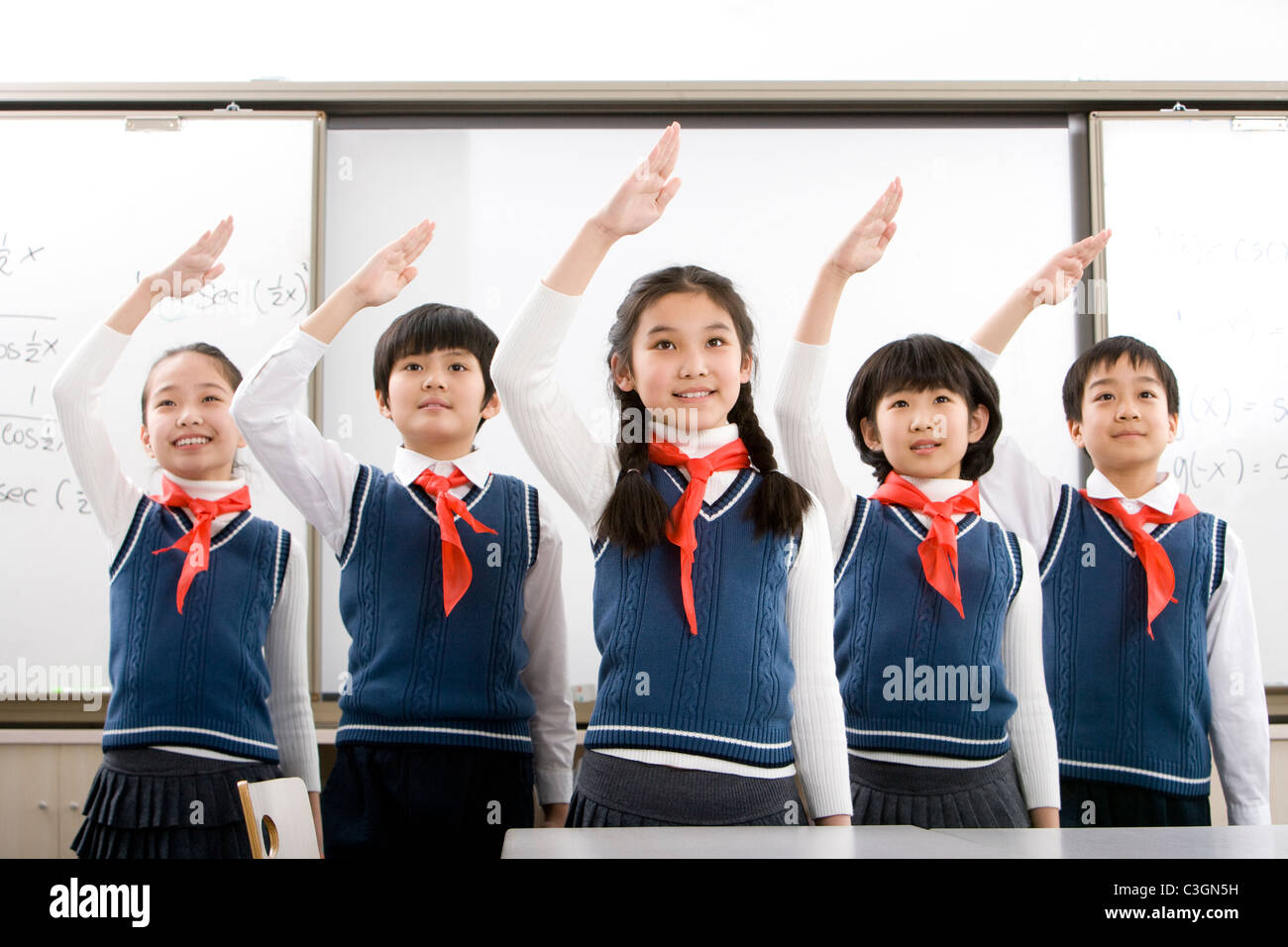 Young students saluting in a row at school Stock Photo - Alamy