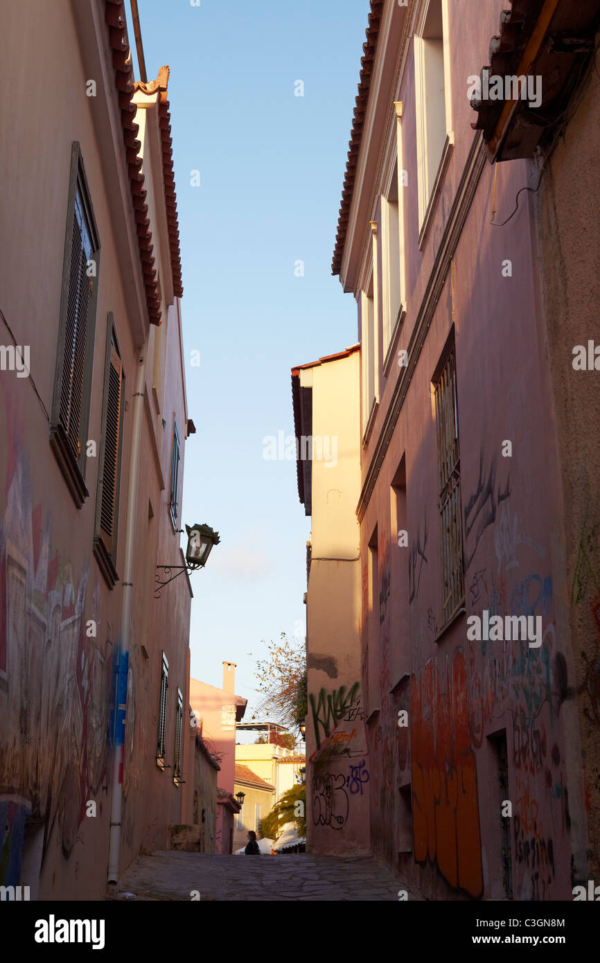 narrow cobble street, old town Athens, Greece Stock Photo - Alamy