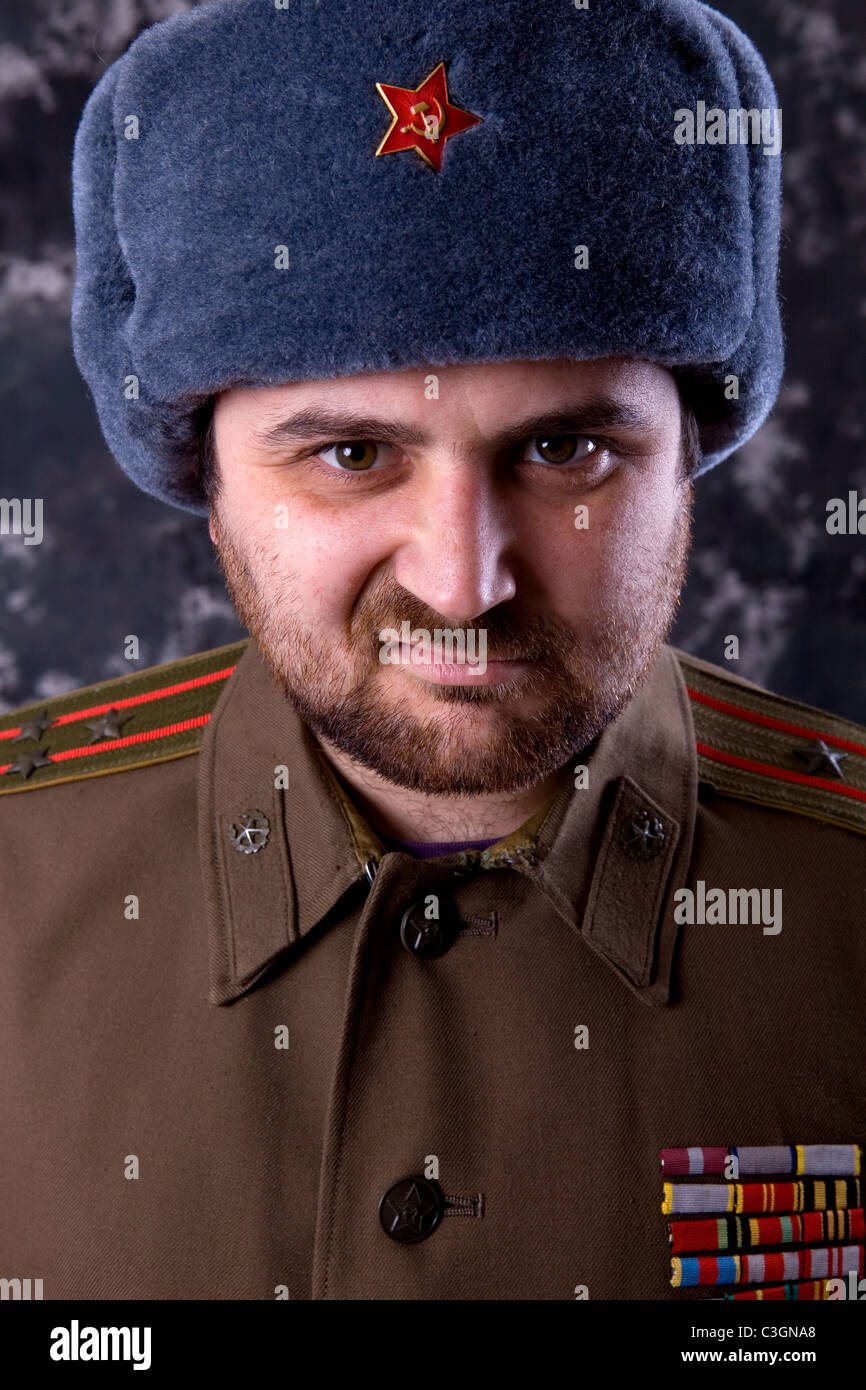 young man dressed as russian military, studio Stock Photo - Alamy