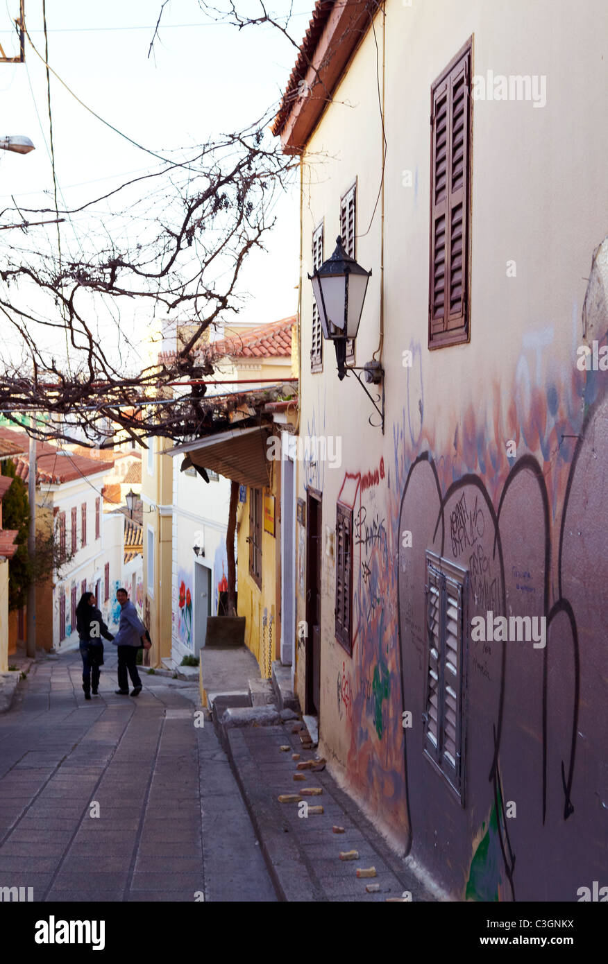 narrow cobble street, old town Athens, Greece Stock Photo - Alamy