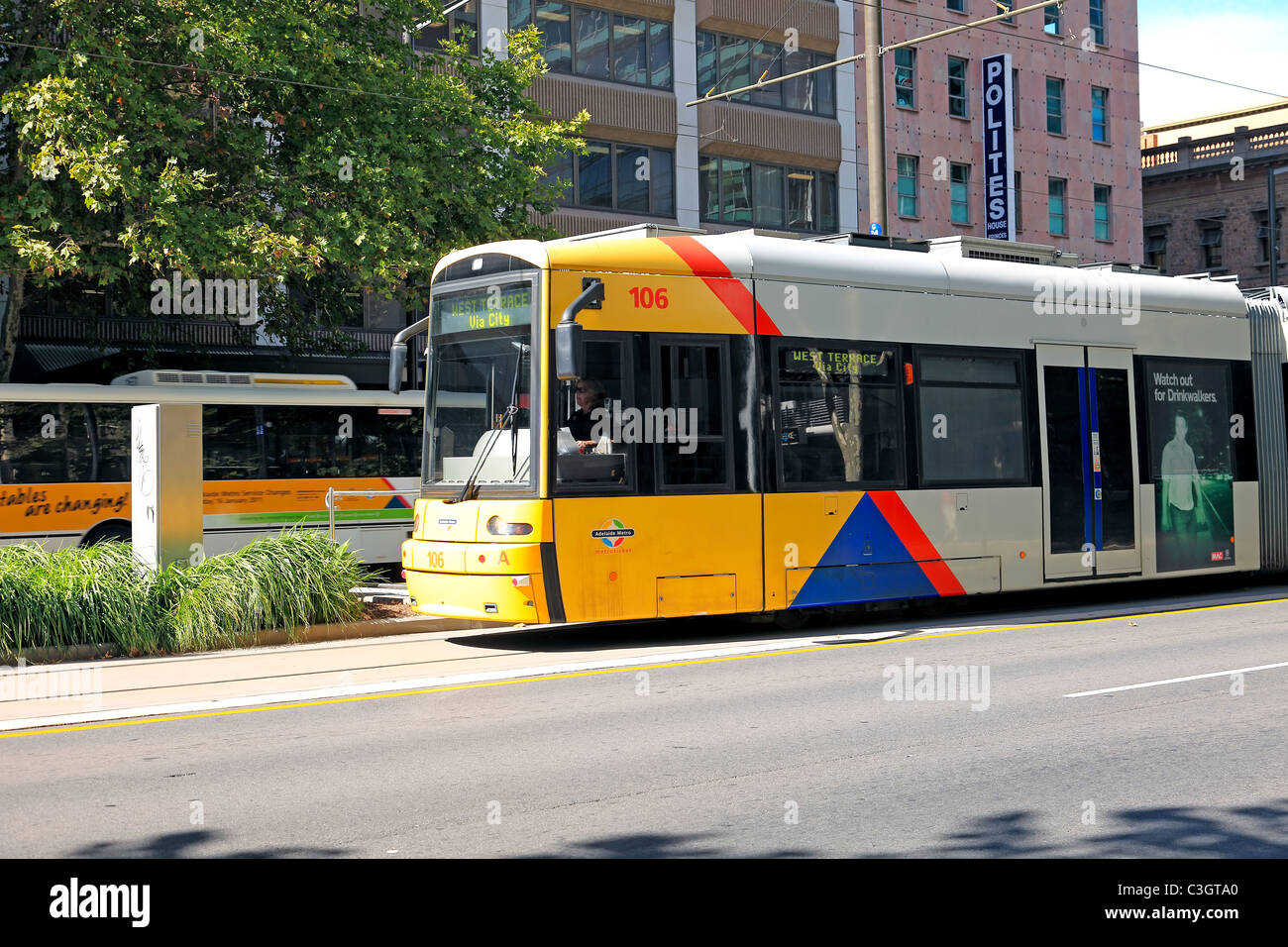 Tram light rail system city of Adelaide in operation since 2008 to ease ...