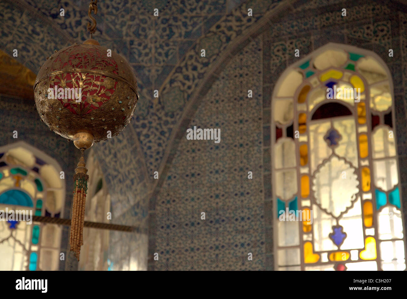 window with stained glass and Turkish style tiles Stock Photo - Alamy
