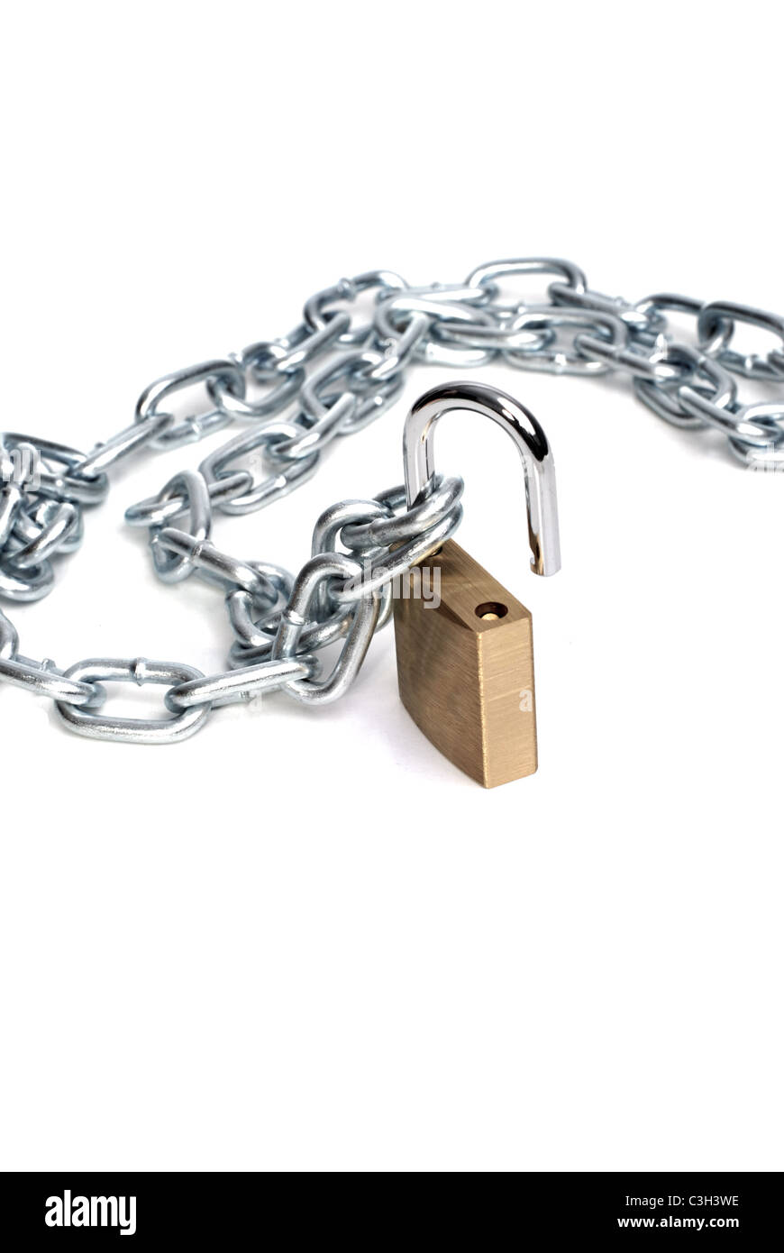 Open padlock and chain isolated on white background Stock Photo - Alamy