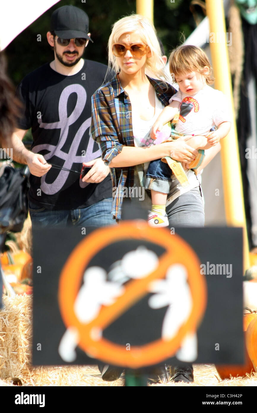 Jordan Bratman, Christina Aguilera and son Max visits Mr. Bones Pumpkin Patch in West Hollywood ...
