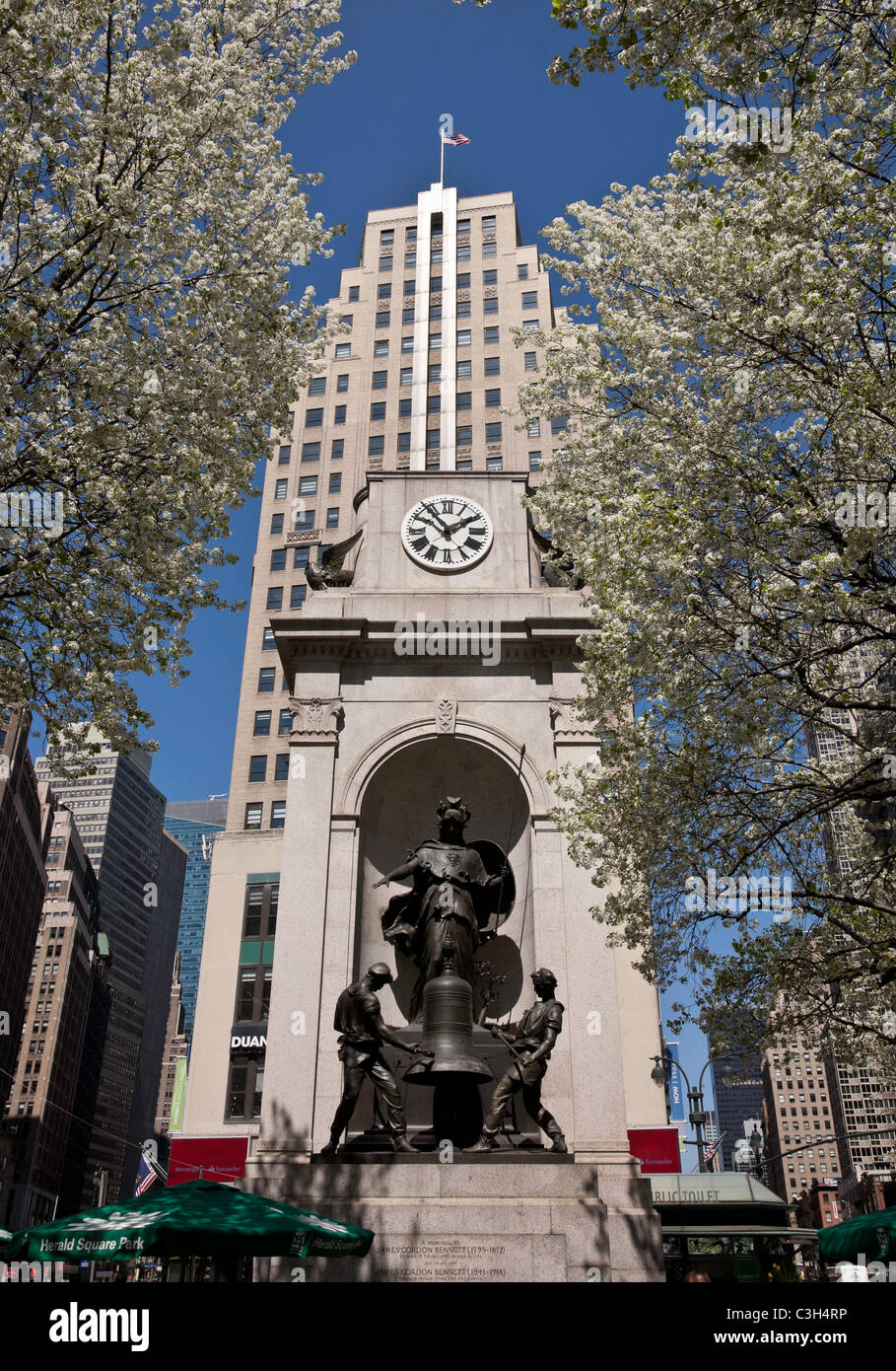 The James Gordon Bennett Monument, Herald Square Park, NYC Stock Photo ...