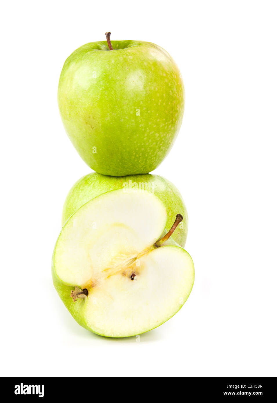 two apples and half of apple Isolated on a white background Stock Photo ...