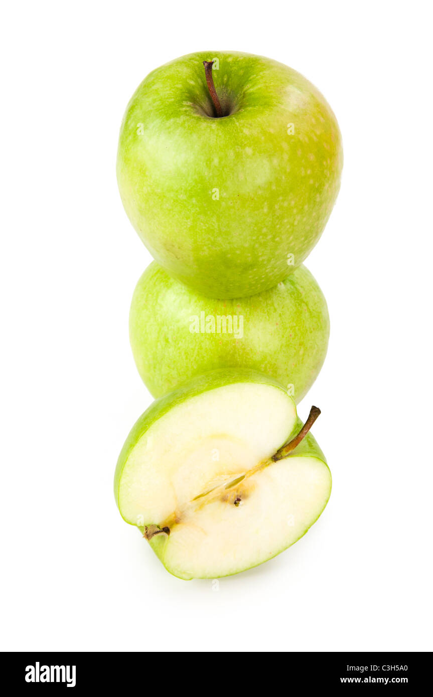 two apples and half of apple Isolated on a white background Stock Photo ...