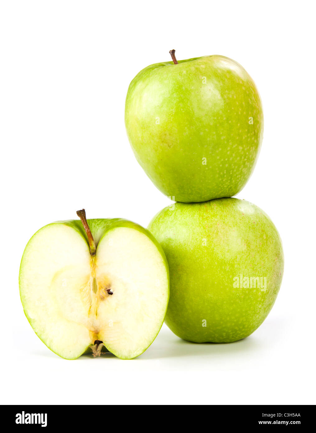 two apples and half of apple Isolated on a white background Stock Photo ...