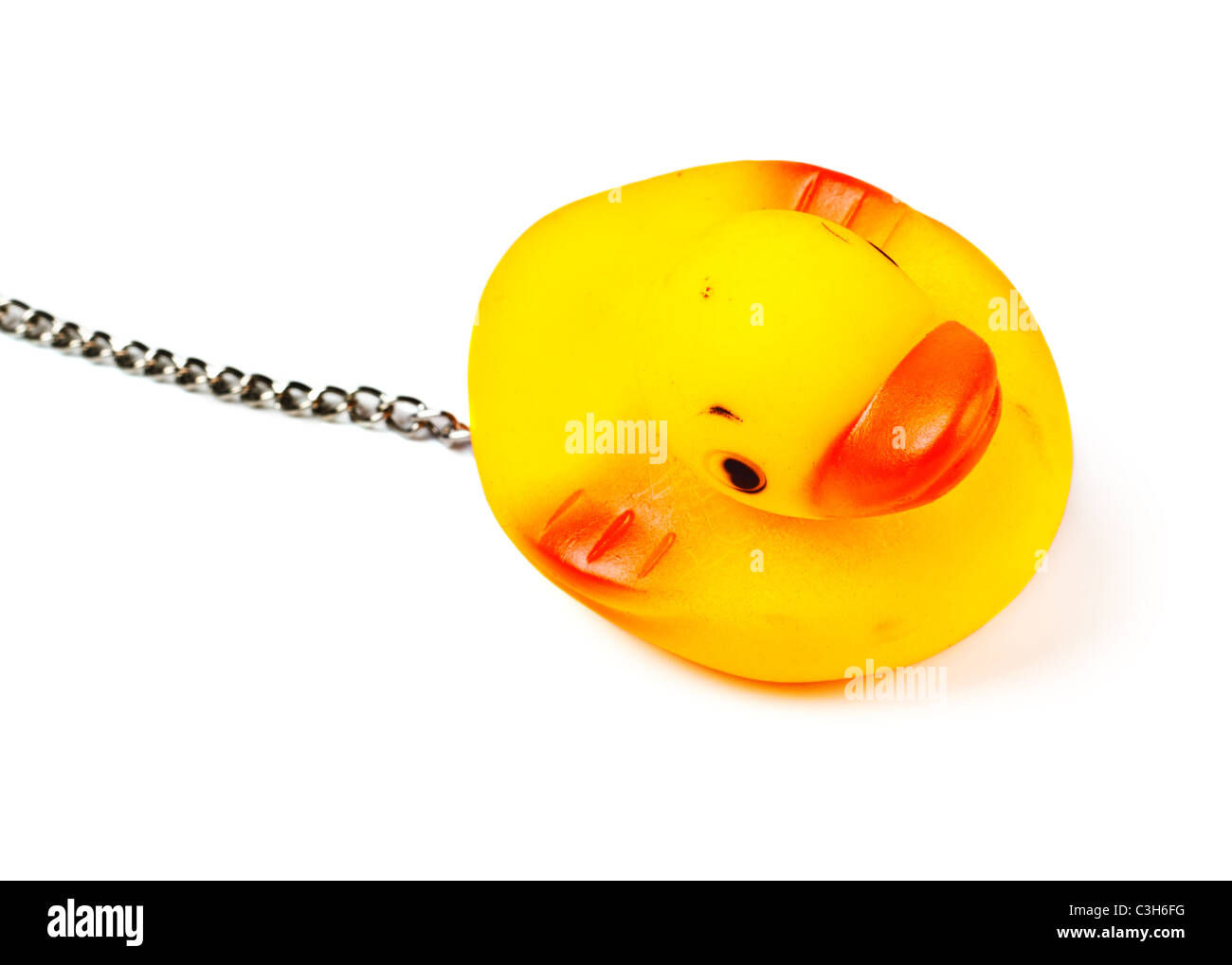 toy duck for bath with chain isolated on white Stock Photo - Alamy