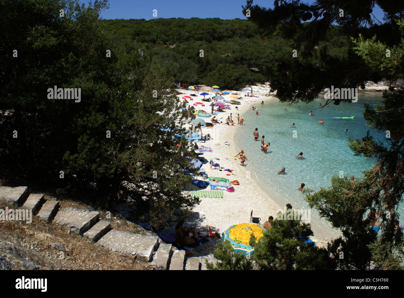 Beach near the village of Fiscardo, in the island Kefalonia, Greece ...