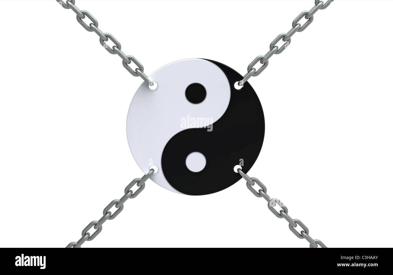Yin-yang symbol in chains isolated on white, 3d render Stock Photo - Alamy