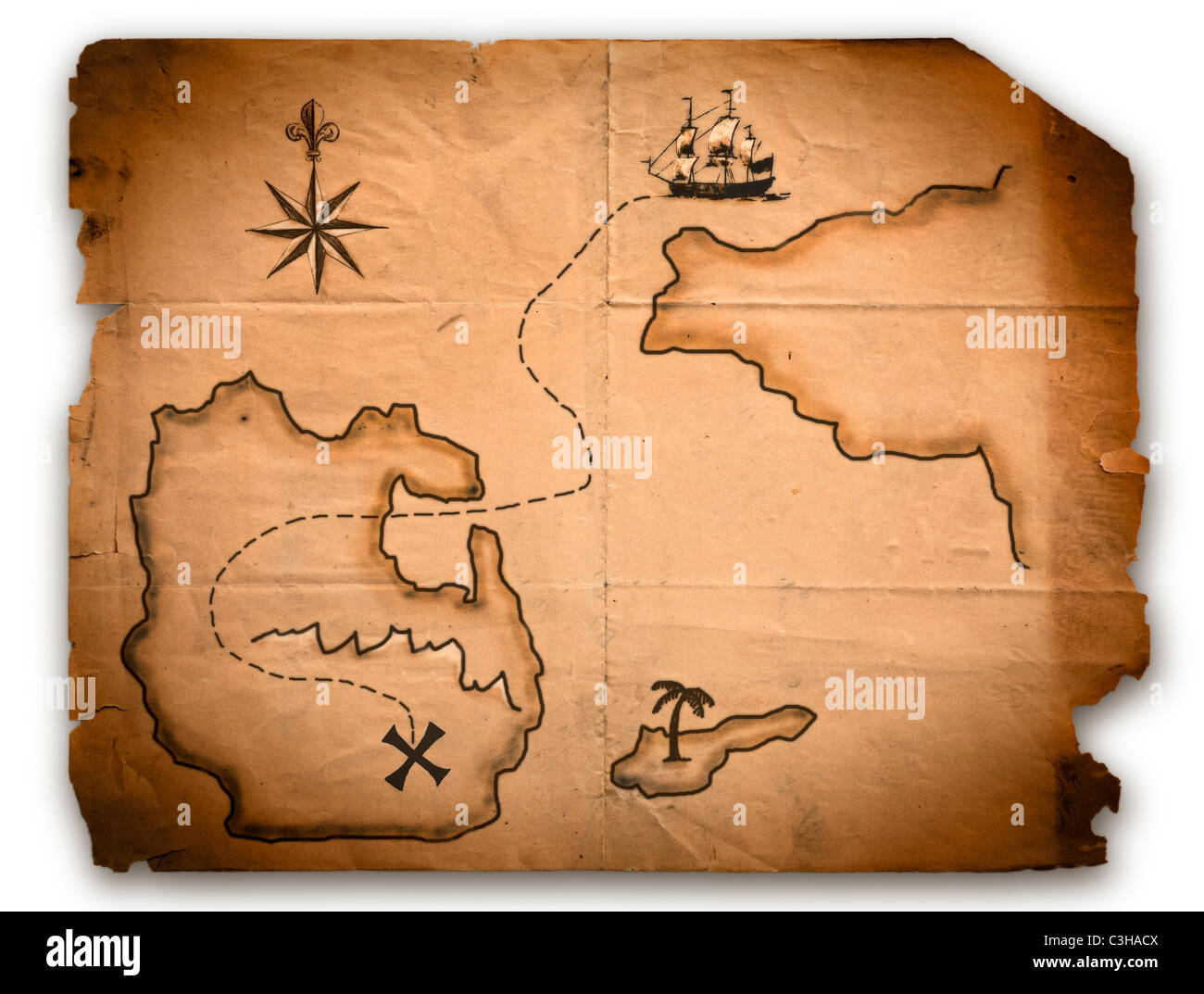 Close up of antique world map with ship route Stock Photo - Alamy