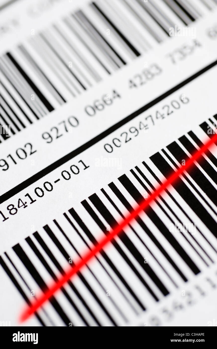 Close up of barcode with red line Stock Photo - Alamy