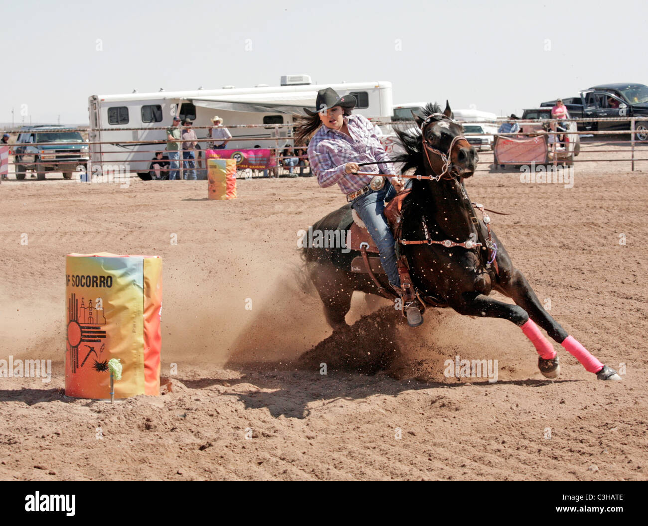 Women's barrel racing competition at he annual Socorro, New Mexico ...