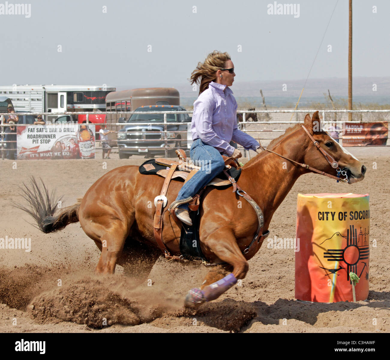 Women's barrel racing competition at he annual Socorro, New Mexico ...
