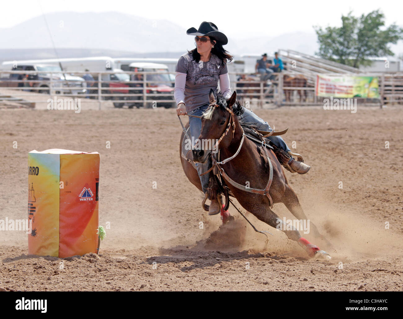 Women's barrel racing competition at he annual Socorro, New Mexico ...