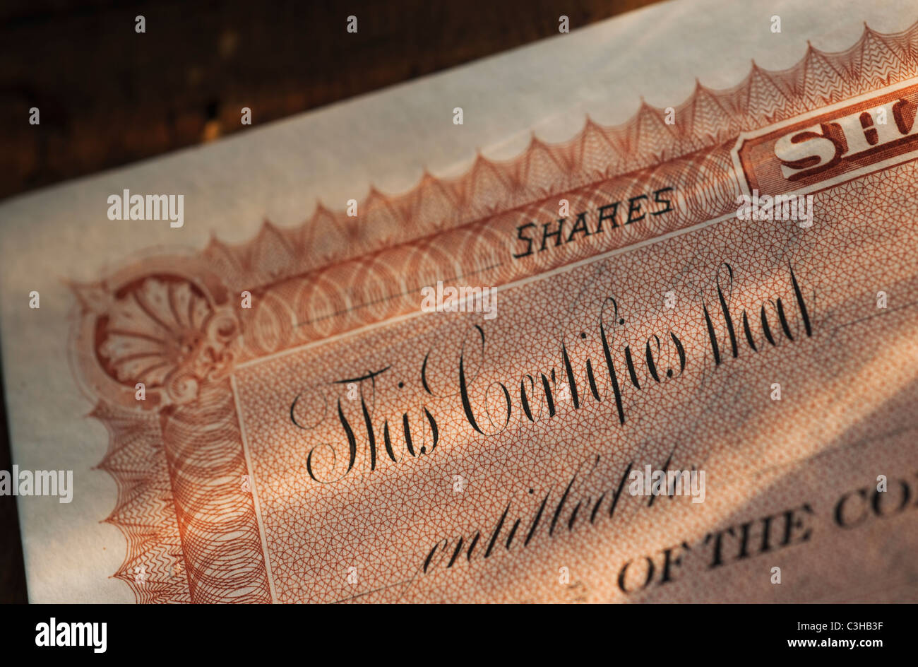 Close up of stock certificate Stock Photo - Alamy