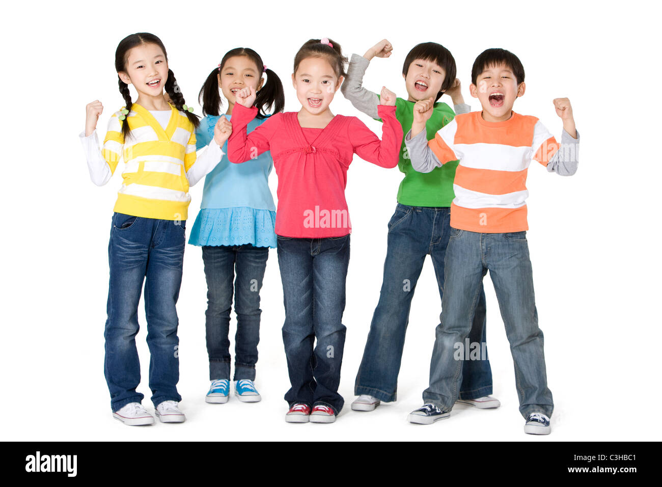 A group of friends flexing their muscles together Stock Photo - Alamy