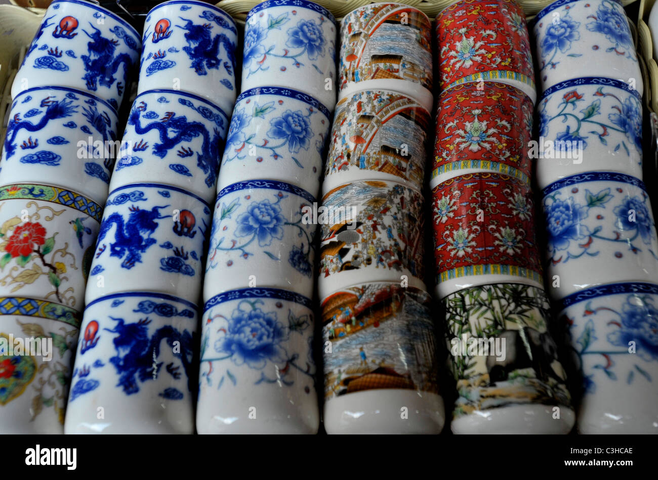 chinese design tea cups , chinatown , bangkok, Thailand Stock Photo - Alamy