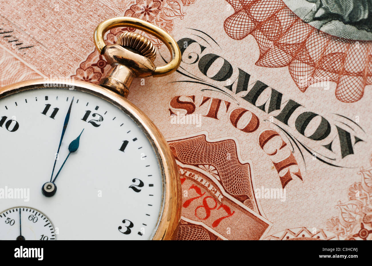 Close up of pocket watch on stock share Stock Photo - Alamy
