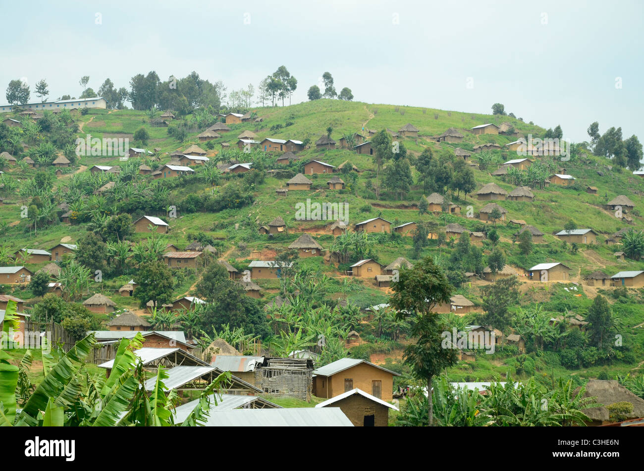 African village in hills near Butembo, eastern Democratic Republic of ...