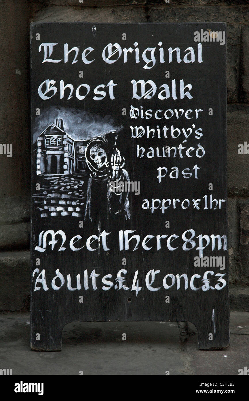 Sign for the original ghost walk, Whitby, North Yorkshire, England, UK ...