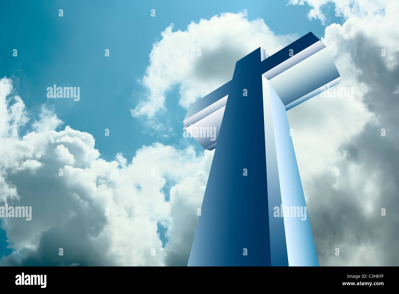 Christian cross over blue heaven Stock Photo - Alamy